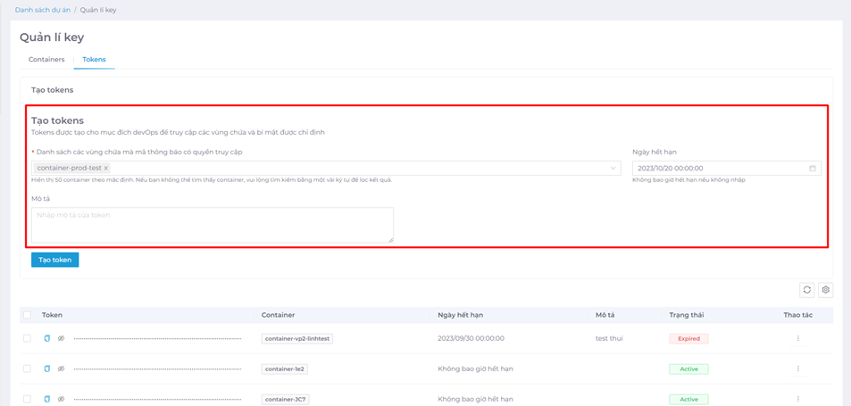 Quản lý Tokens | CMC Cloud